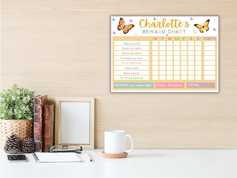 EDITABLE Girls Butterflies Chore Chart, Girls Reward Chart W/ Yellow ...