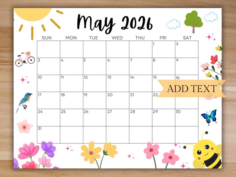EDITABLE May 2026 Calendar, Printable Wall Calendar 2026, Cute Calendar ...