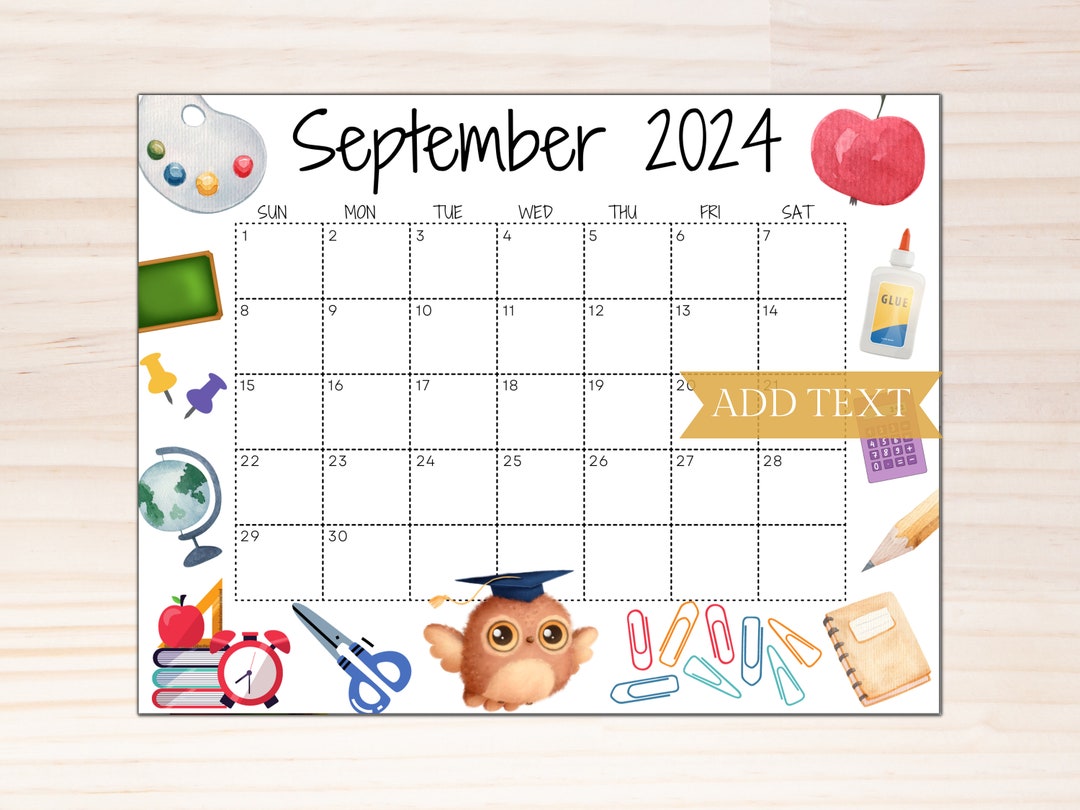 Editable September 2024 Calendar, Printable School Calendar Colorful ...