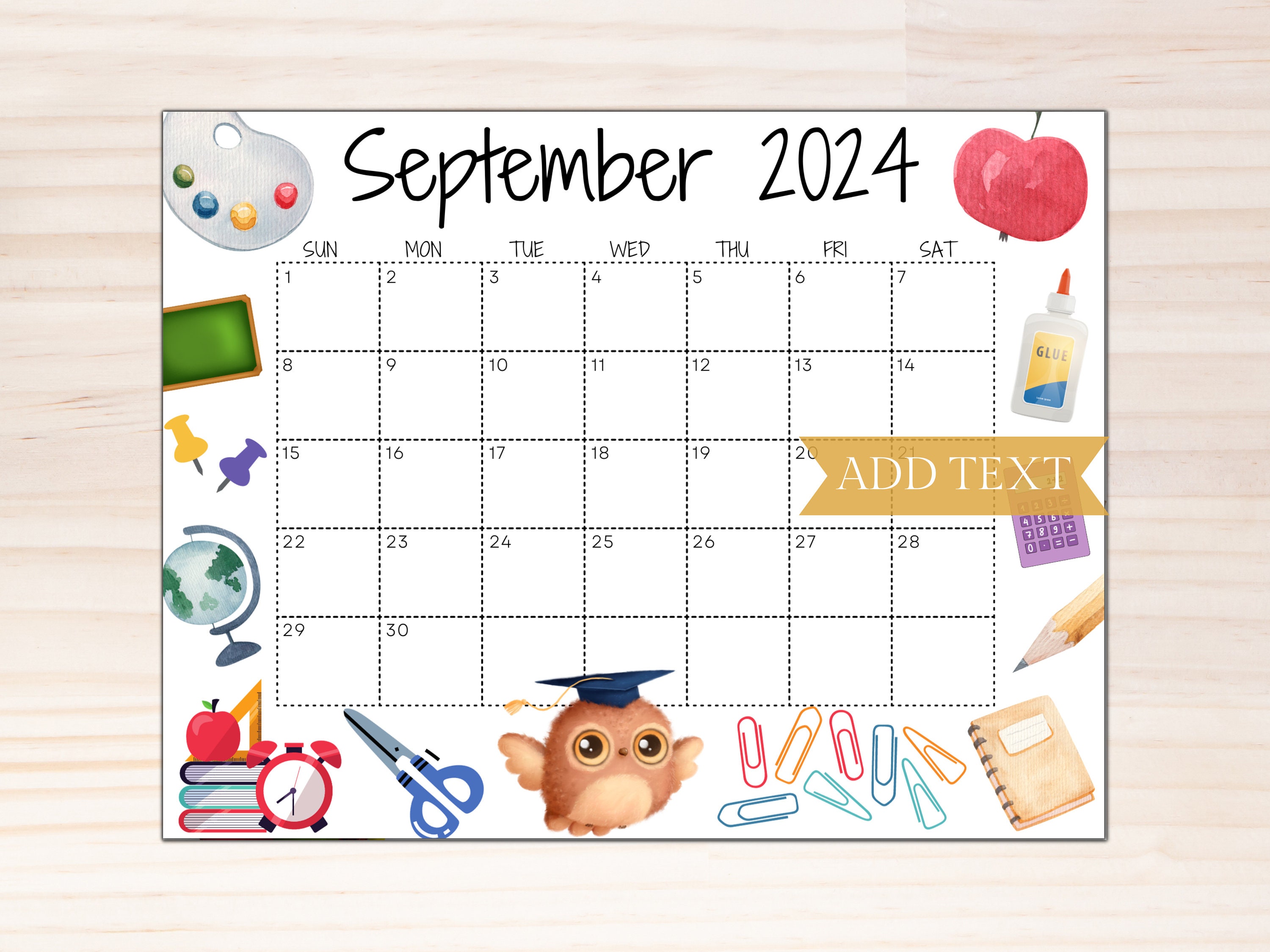 Editable September 2024 Calendar, Printable School Calendar Colorful ...