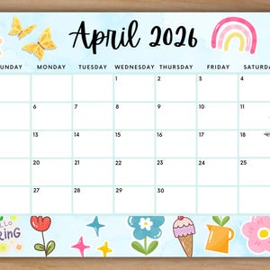 EDITABLE April 2026 Calendar, Printable Calendar Blue W/ Colorful ...