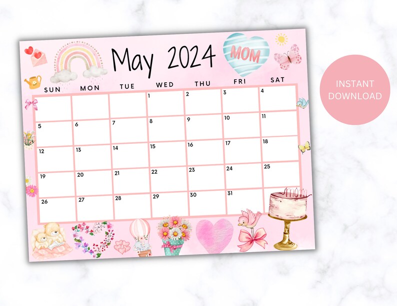 EDITABLE May 2024 Calendar Printable Calendar 2024 Pink - Etsy Singapore