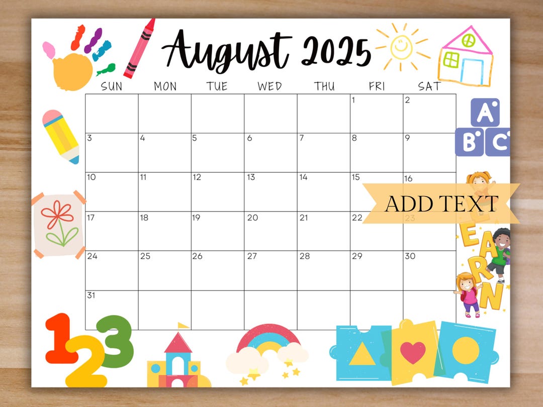 EDITABLE August 2025 Calendar, Printable Preschool Schedule, Kids Back ...