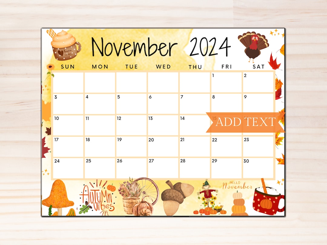 Calendario editable noviembre 2024, Calendario de pared imprimible 2024 ...
