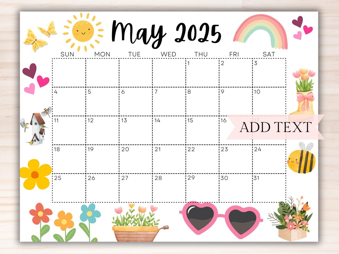 EDITABLE May 2025 Calendar, Printable Calendar 2025, Spring Calendar ...