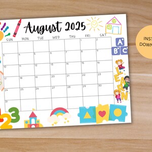EDITABLE August 2025 Calendar, Printable Preschool Schedule, Kids Back ...