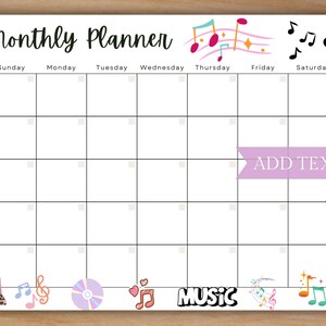 Editable Monthly Planner W. Musical Art, Printable Planner, School ...