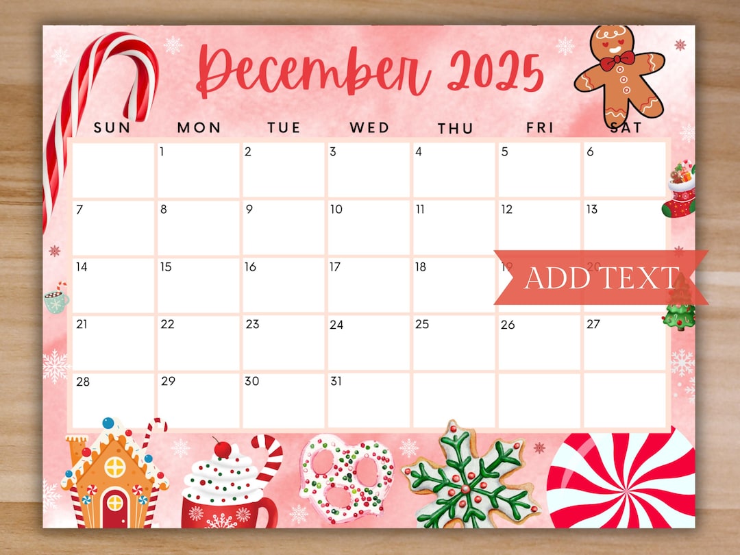 Editable December 2025 Calendar, Printable Red Christmas Calendar W ...