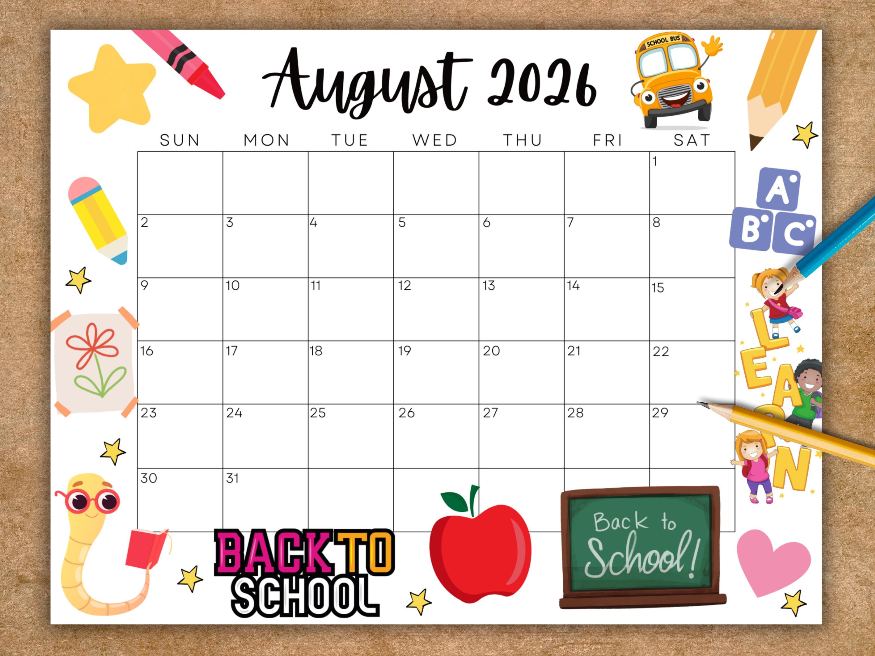 Editable August 2026 Calendar: Back to School Teacher Planner, Home ...
