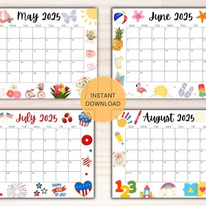 Editable 2025 Calendar Bundle- Cute Printable Calendars- Kids School ...