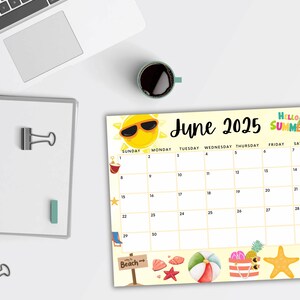 Printable June 2025 Calendar, Editable Calendar W/ Yellow Summer Sun at ...