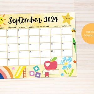 Editable September 2024 Calendar, Printable Calendar W/ Sun and Star ...