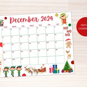 Editable December 2024 Calendar, Printable Christmas Calendar W/ Santa ...