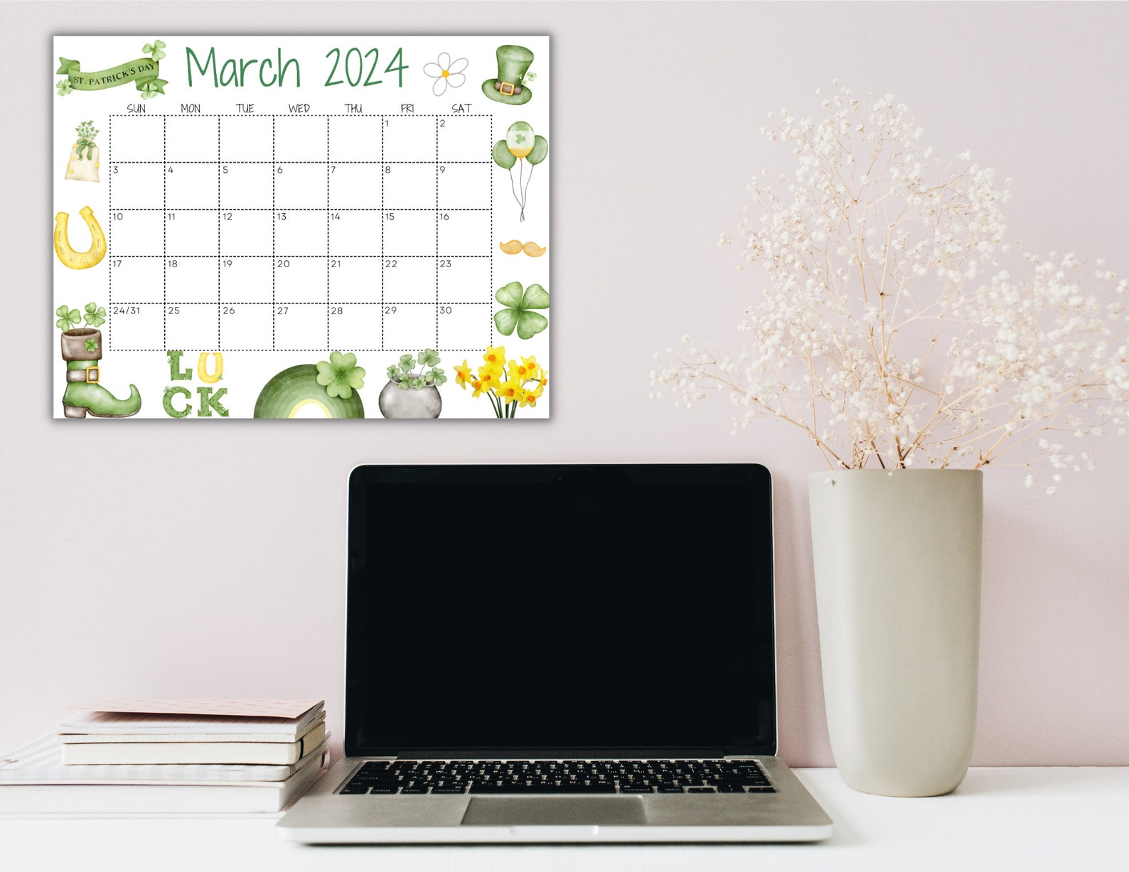 EDITABLE March 2024 Calendar, Printable Calendar, St PATRICKS DAY ...