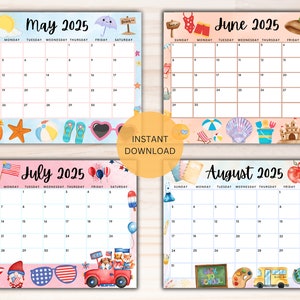 Editable Calendar 2025 Bundle- Printable Calendars Colorful Cute- Kids ...