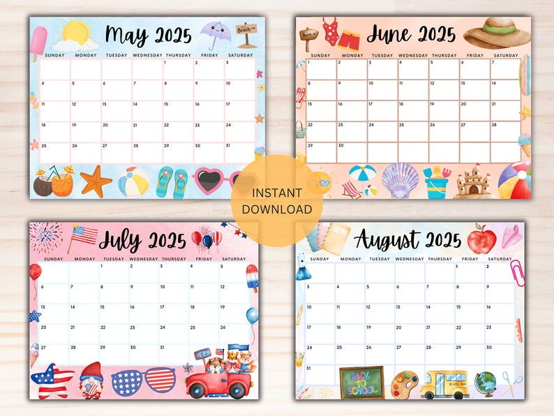 Editable Calendar 2025 Bundle Printable Calendars Colorful Cute Kids ...