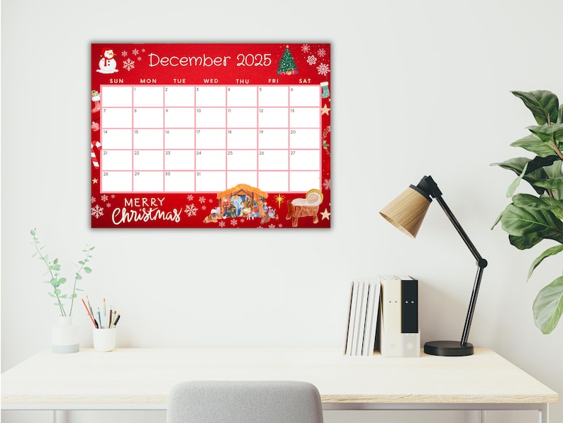 Editable December 2025 Calendar, Printable Merry Christmas Calendar ...