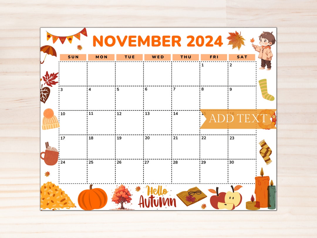 Buy Editable November 2024 Calendar, Printable Calendar 2024, Fall ...