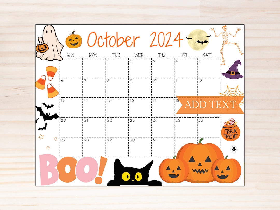 Editable October 2024 Calendar, Printable Calendar, 2024 School ...