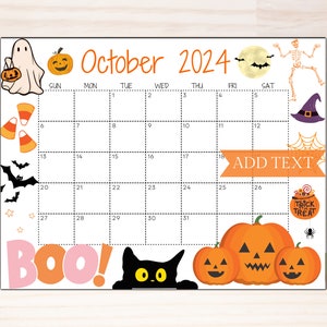 Editable October 2024 Calendar, Printable Calendar, 2024 School ...