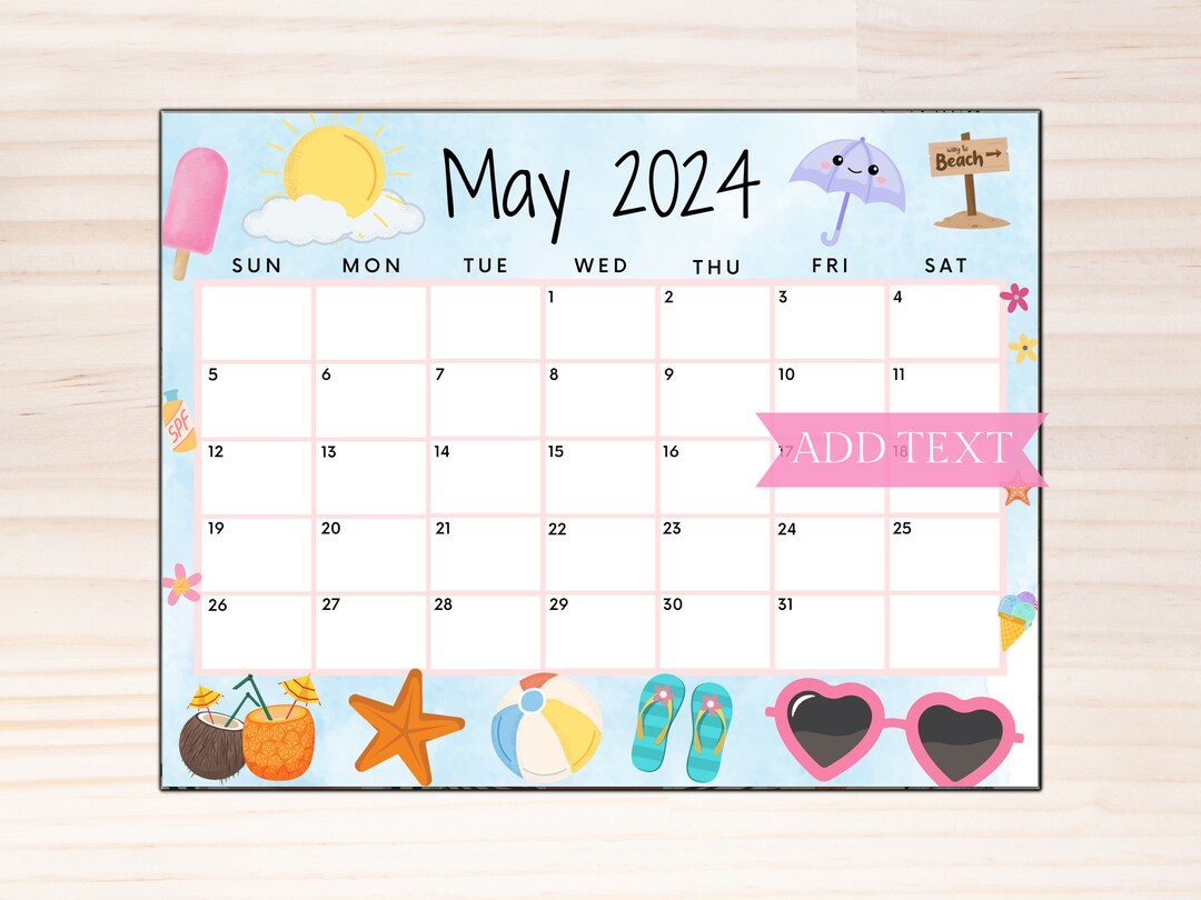Buy EDITABLE May 2024 Calendar, Printable Calendar 2024, Summer ...
