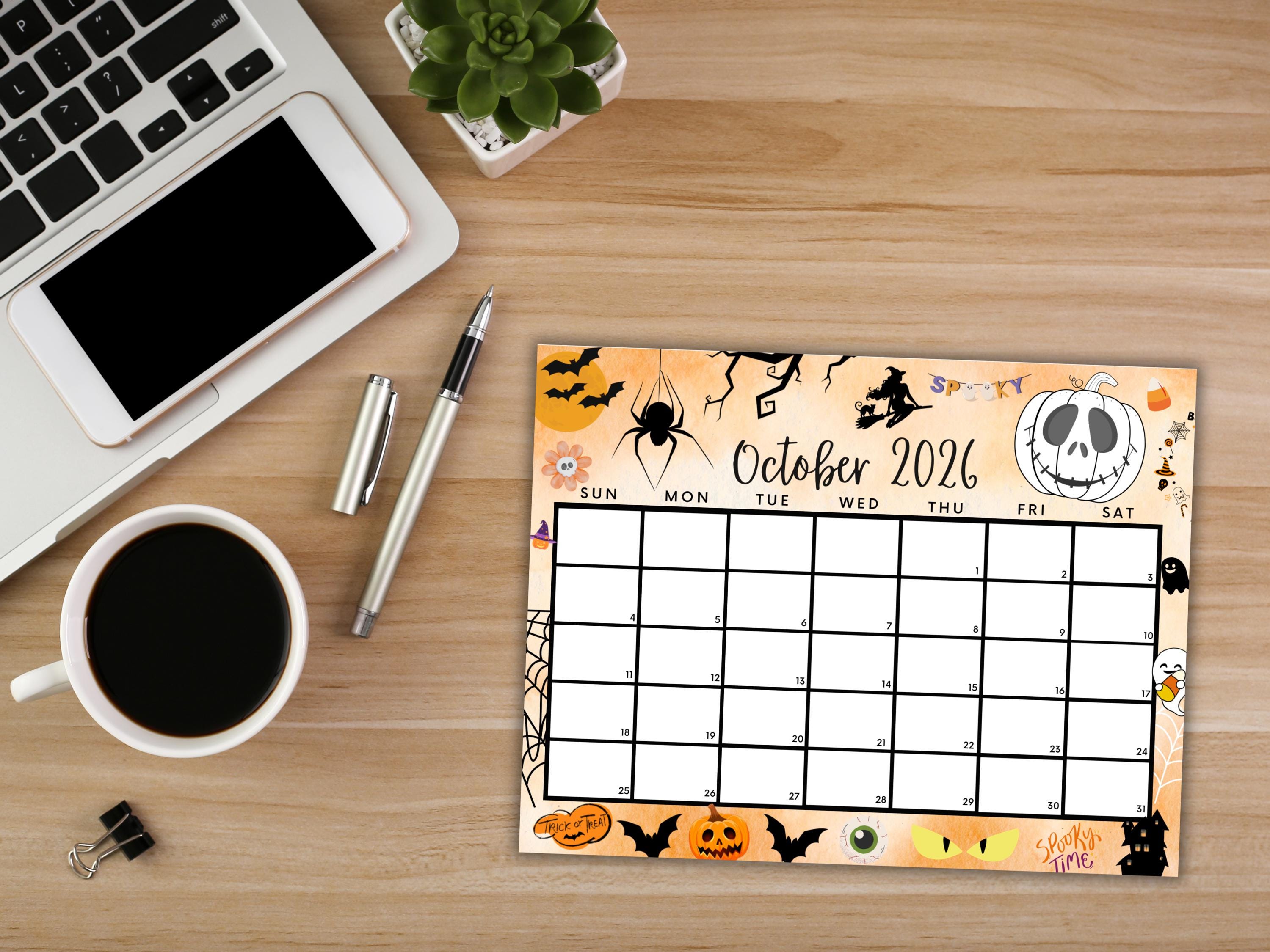 Editable October 2026 Calendar, Printable Spooky Halloween Calendar W ...
