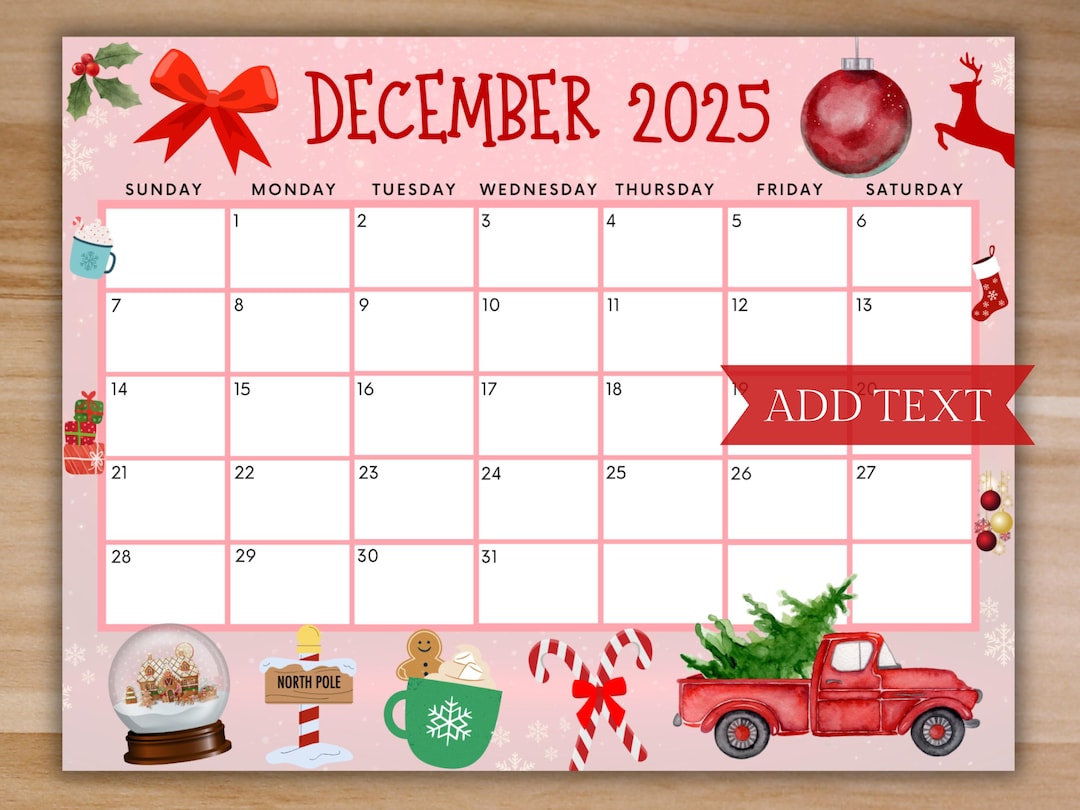 Calendrier de décembre 2025 modifiable, calendrier imprimable, camion ...
