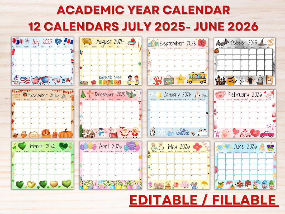 Editable School Calendar 2025-2026 From July to June- Printable ...