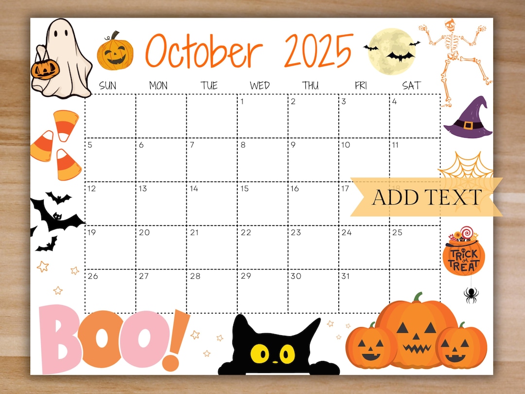 Editable October 2025 Calendar, Printable Calendar, 2025 School ...