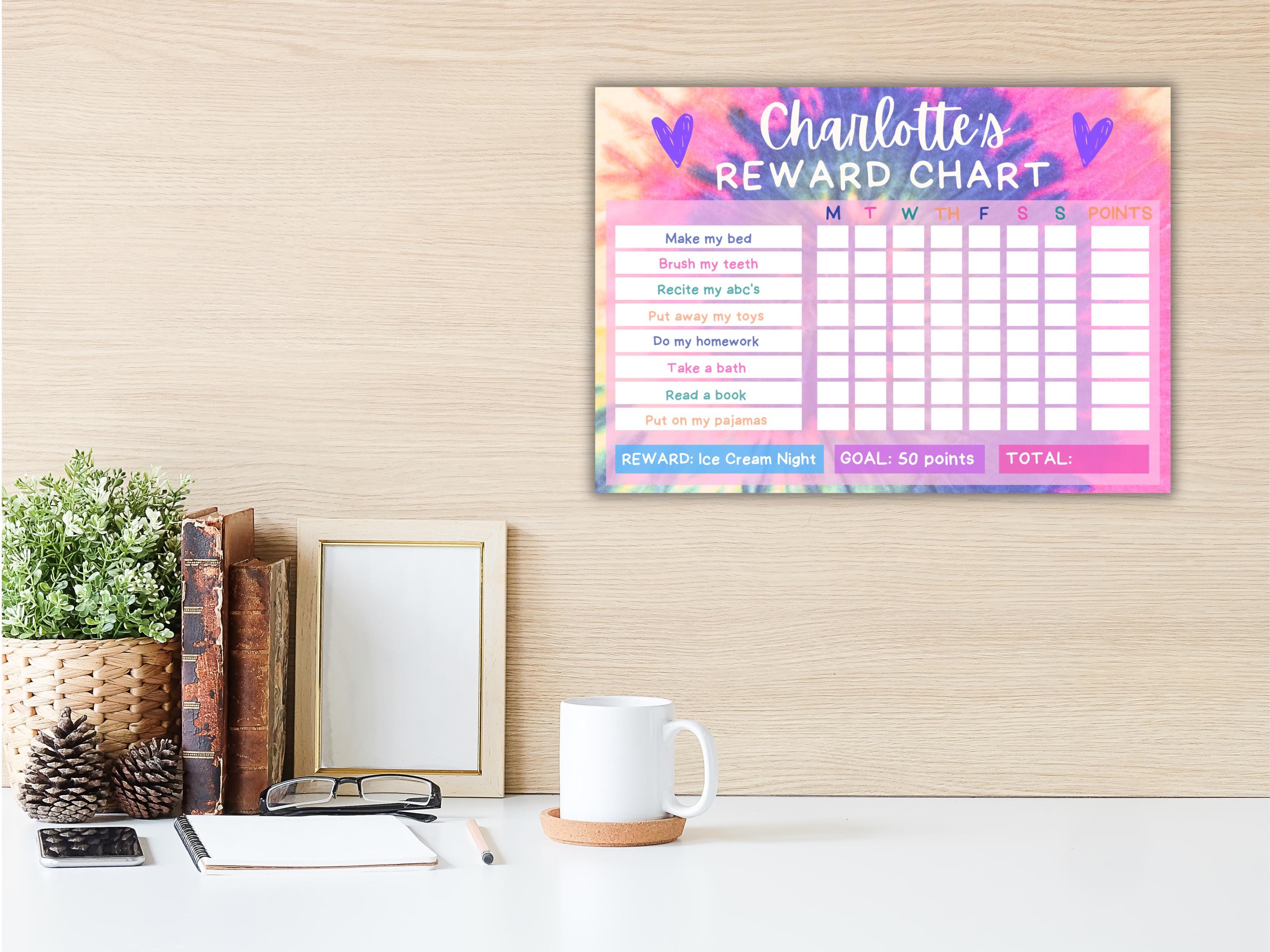Editable Kids Tie Dye Chore Chart, Tie Dye Reward Chart, Weekly Chore ...