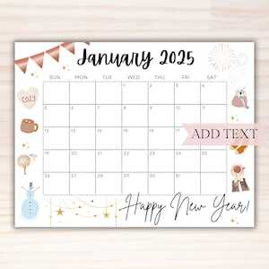 Editable January Calendar 2025, Printable Calendar 2025, Cute Calendar ...