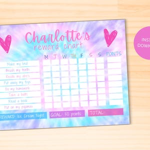 Editable Kids Chore Chart Tie Dye Colors, Kids Tie Dye Reward Chart ...