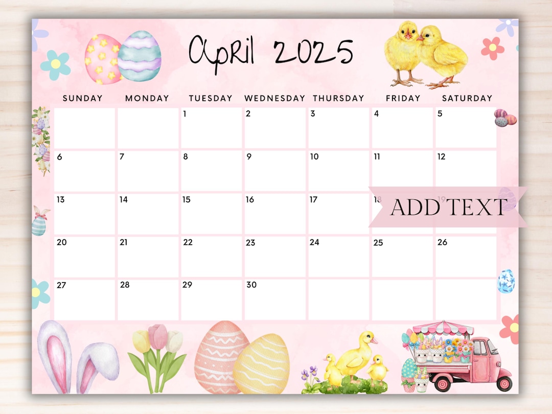 EDITABLE April 2025 Calendar, Printable PINK Easter Calendar W/ Easter ...