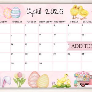 EDITABLE April 2025 Calendar, Printable PINK Easter Calendar W/ Easter ...