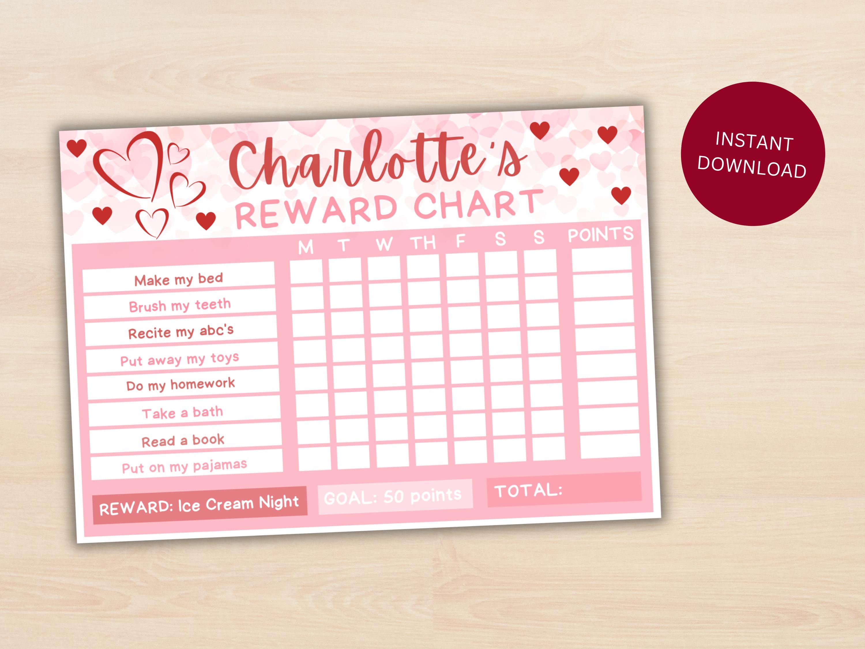 EDITABLE Girls Pink Hearts Chore Chart, Girls Reward Sticker Chart W ...