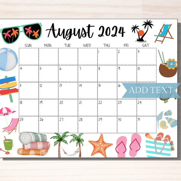 August Calendar - Etsy