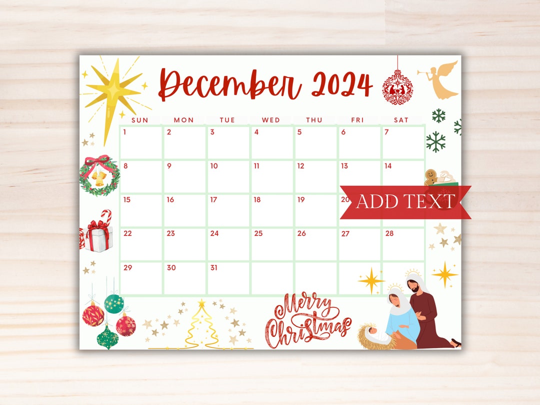 Buy Editable December 2024 Calendar, Merry Christmas Calendar W/ Baby ...