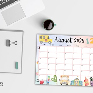 Printable August 2025 Calendar, Editable Calendar 2025, Back to School ...