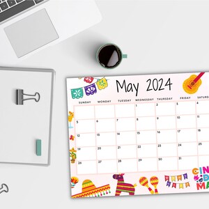 EDITABLE May 2024 Calendar, Printable Cute Pink Cinco De Mayo Calendar ...