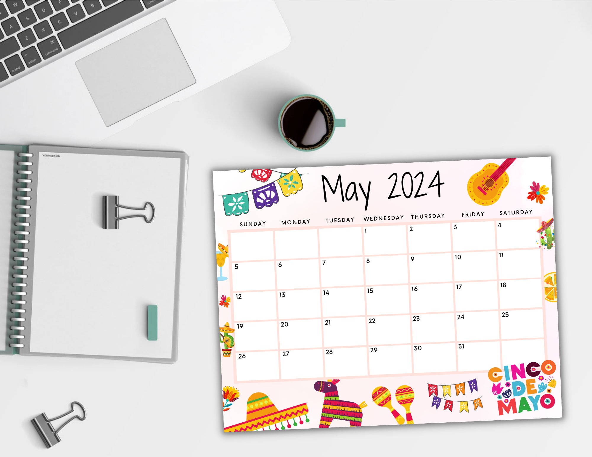 EDITABLE May 2024 Calendar, Printable Cute Pink Cinco De Mayo Calendar ...