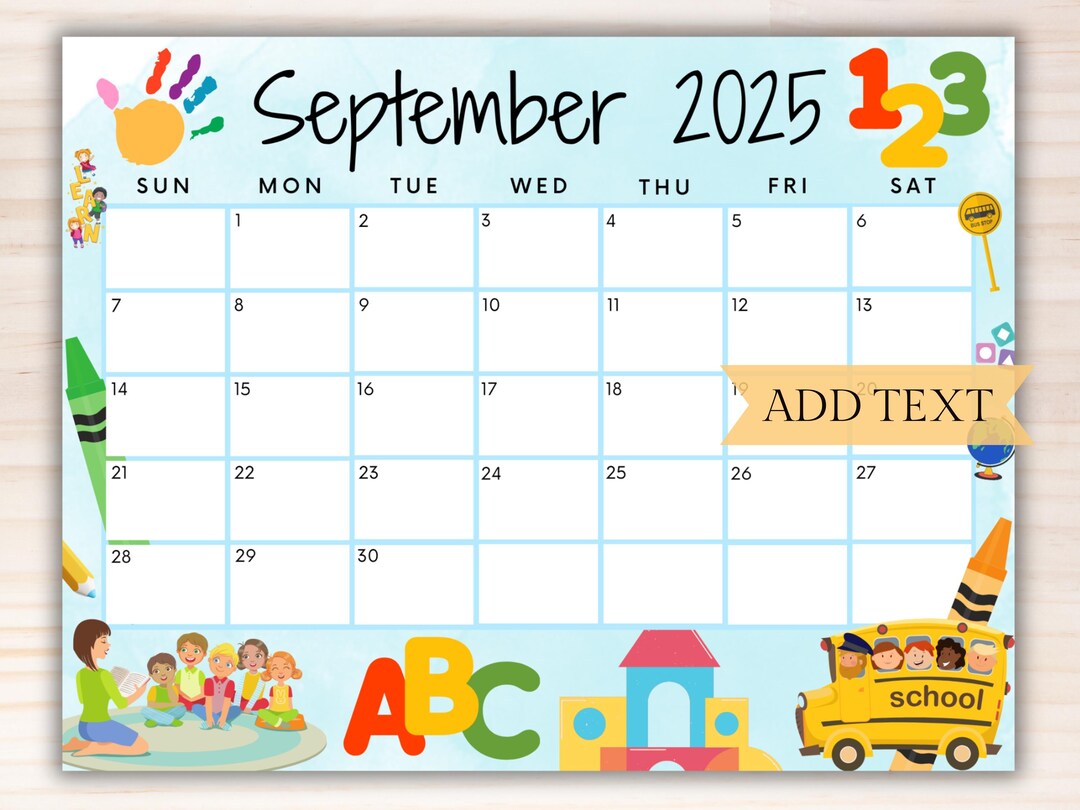 Editable September 2025 Calendar, Printable School Calendar With Abc's ...