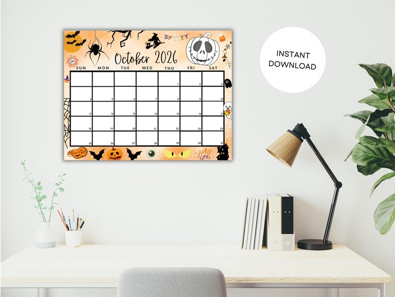 Editable October 2026 Calendar, Printable Spooky Halloween Calendar W ...