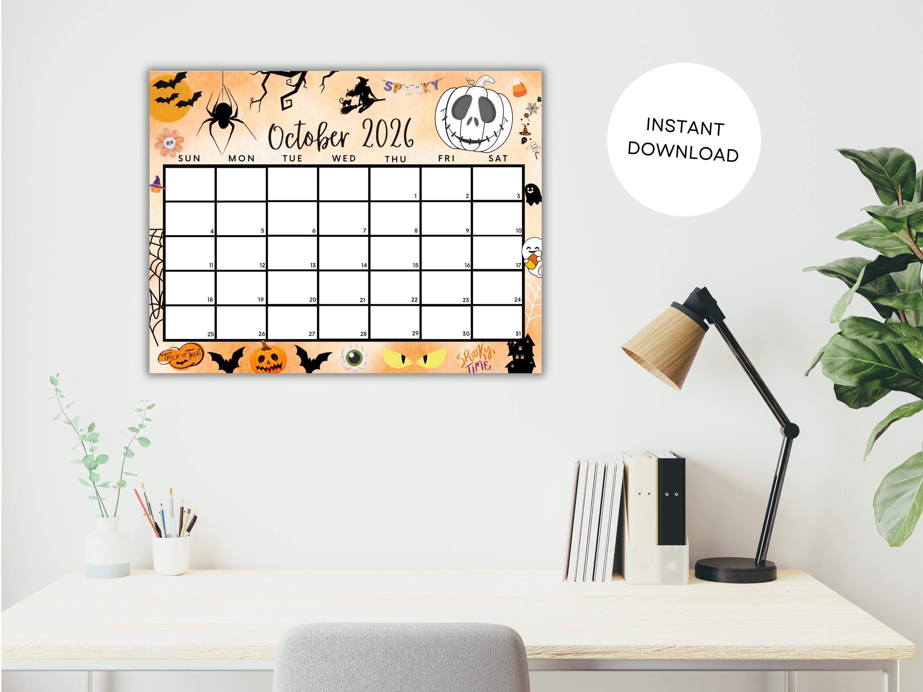 Editable October 2026 Calendar, Printable Spooky Halloween Calendar W ...