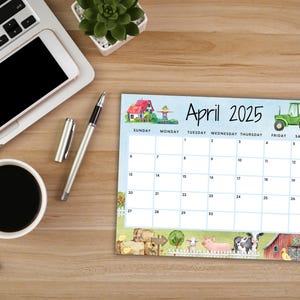 EDITABLE April 2025 Calendar, Printable Calendar W/ Tractor on the Farm ...