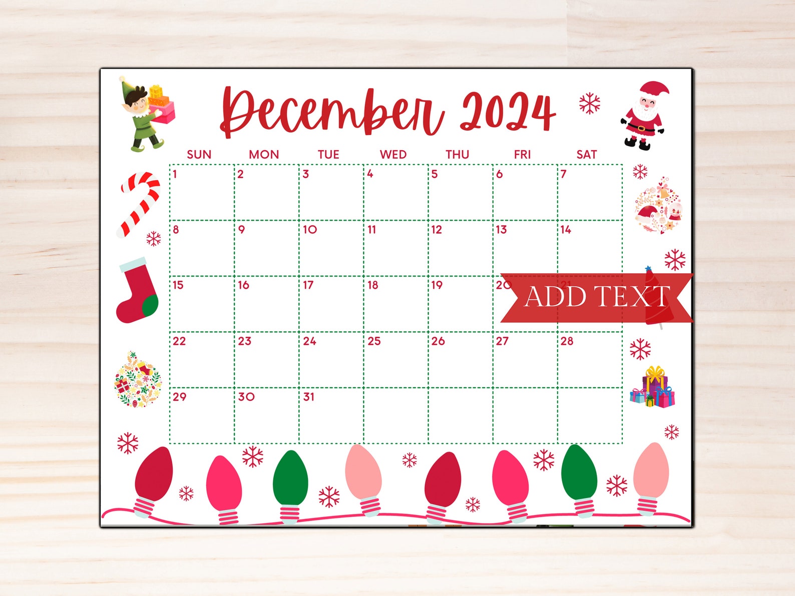 Printable December Calendar 2024, Christmas Calendar, Holiday Calendar ...