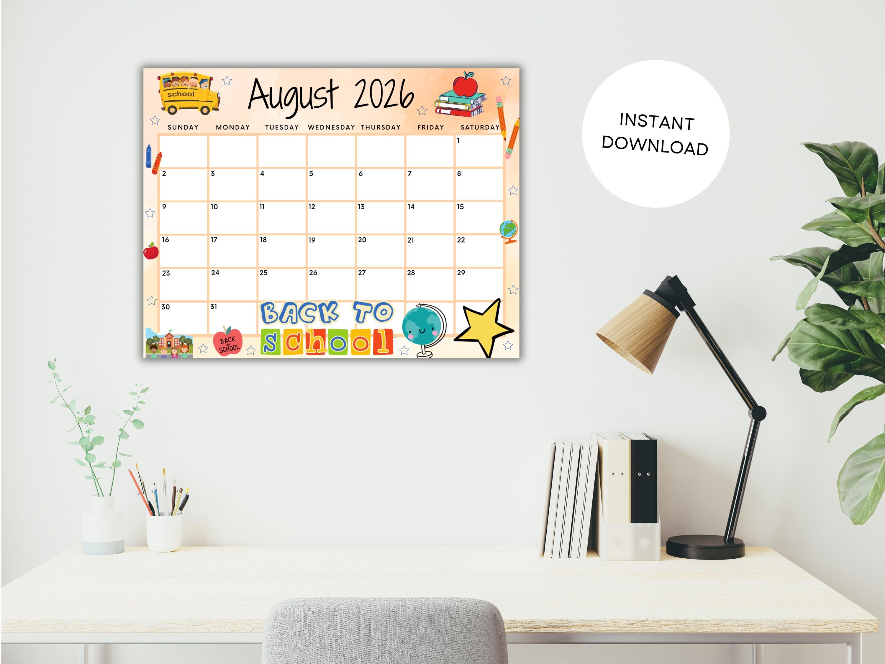 EDITABLE August 2026 Calendar, Printable Calendar, Back to School ...