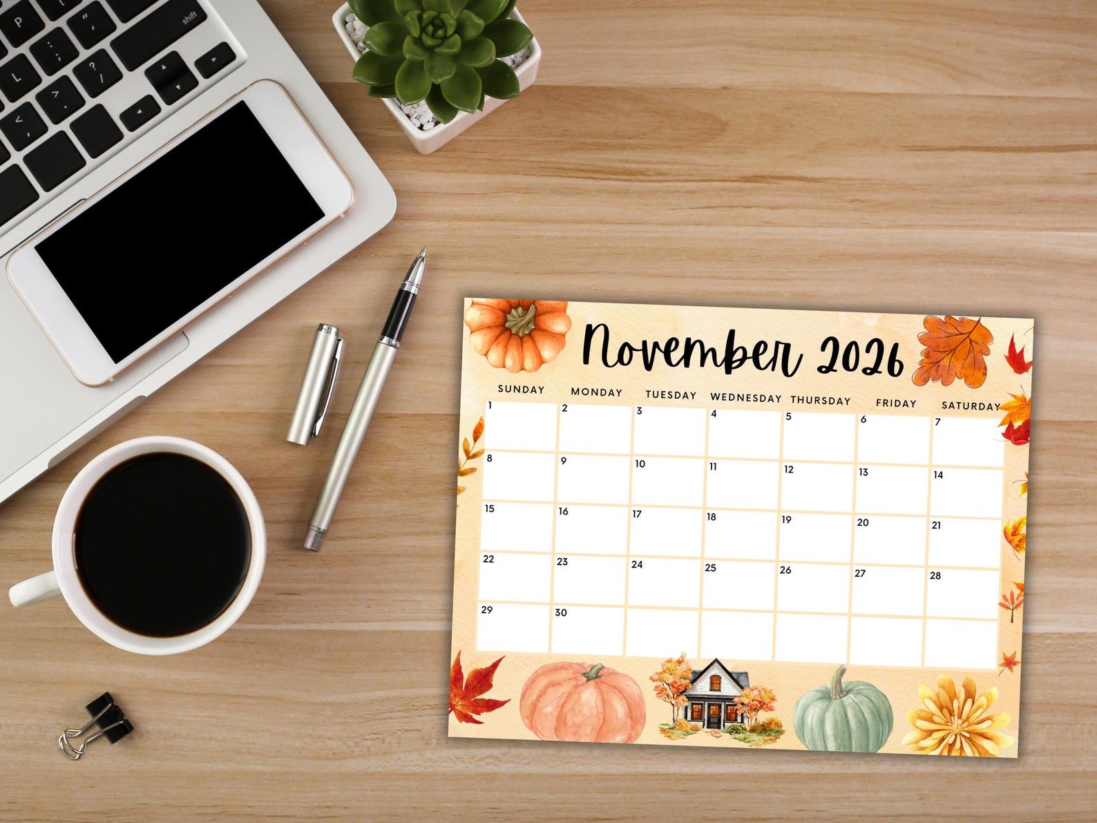 Calendario de noviembre de 2026 editable, calendario mensual imprimible ...