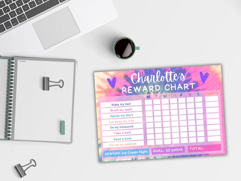 Editable Kids Tie Dye Chore Chart, Tie Dye Reward Chart, Weekly Chore ...