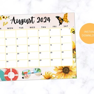 EDITABLE August 2024 Calendar, Printable Calendar 2024, Beautiful ...