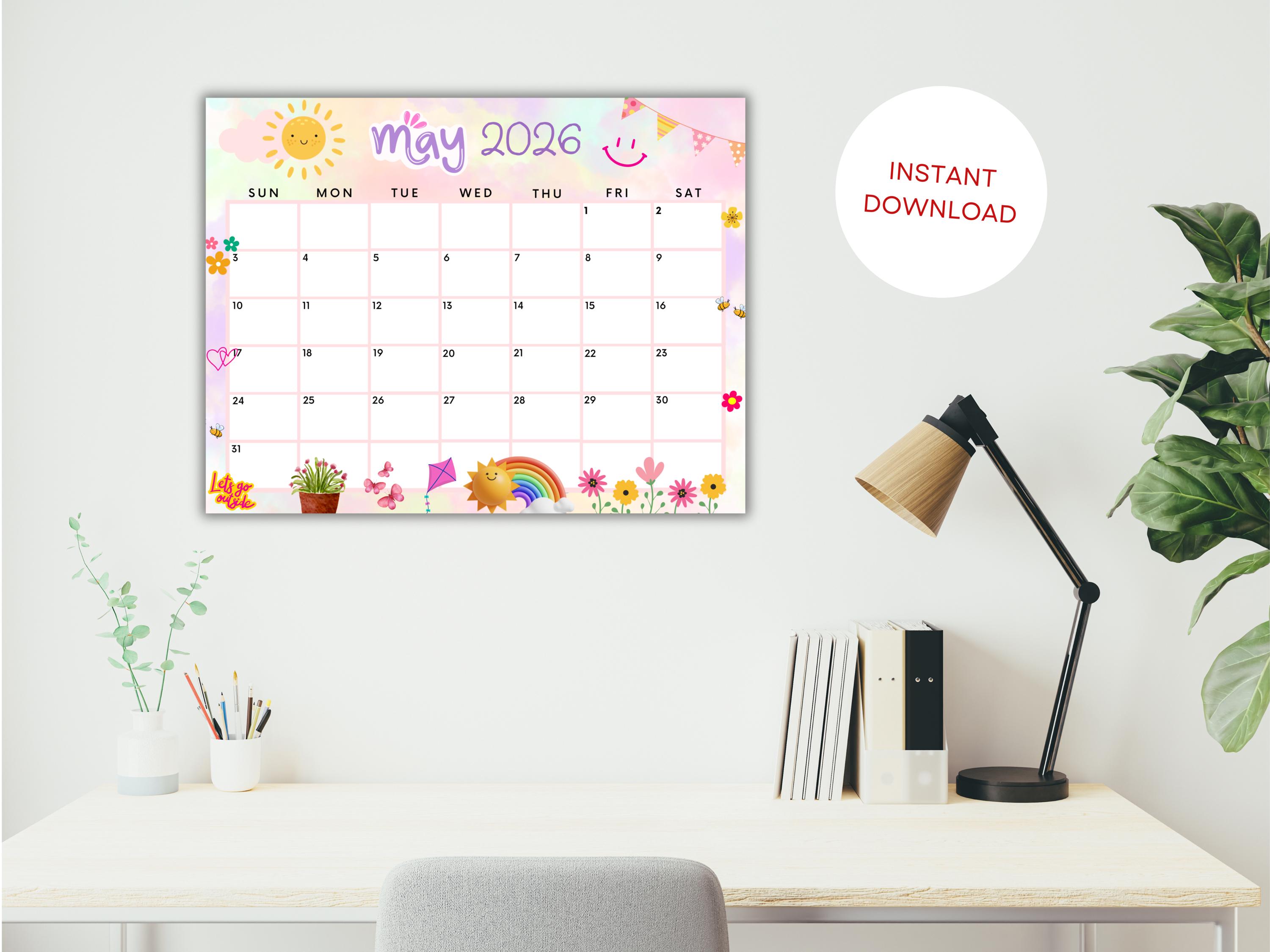 EDITABLE May 2026 Calendar, Printable Calendar, Colorful Spring ...
